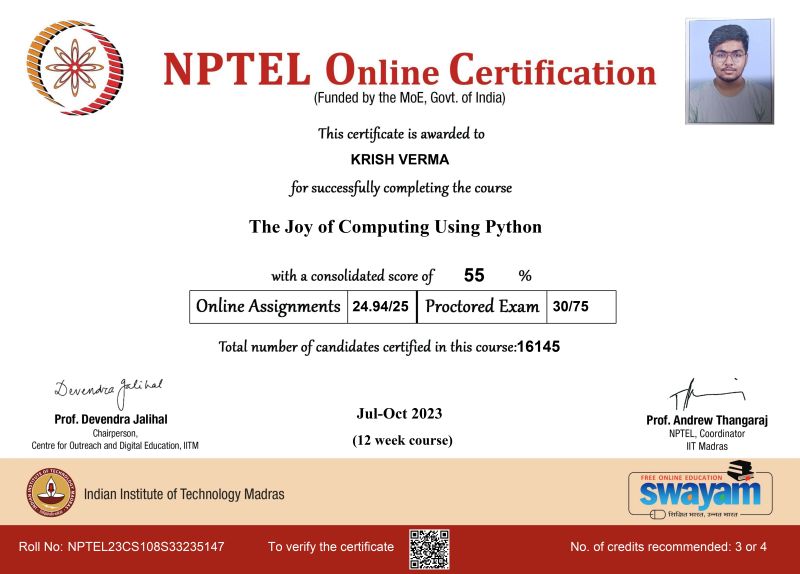 Krish Verma on LinkedIn: #python #nptel #coding #finance #achievement Krish Verma on LinkedIn: #python #nptel #coding #finance #achievement