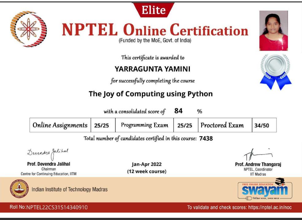 Yarragunta Yamini on LinkedIn: #python #programming #nptel # ... Yarragunta Yamini on LinkedIn: #python #programming #nptel # ...