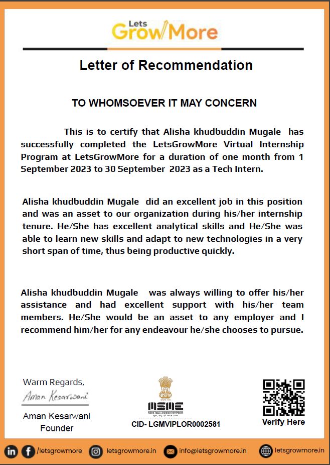 Alisha Mugale on LinkedIn: #internship #webdevelopment #letsgrowmore #lor Alisha Mugale on LinkedIn: #internship #webdevelopment #letsgrowmore #lor