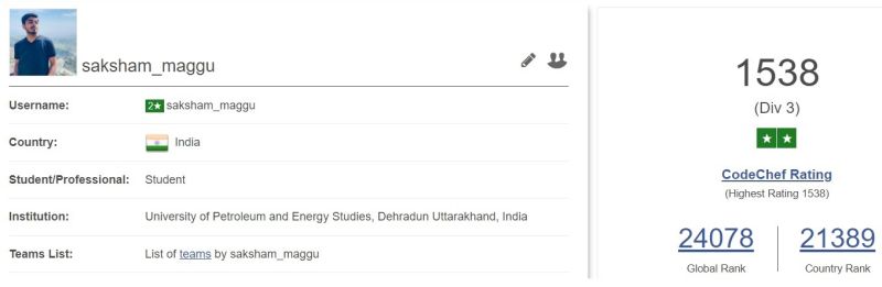 Saksham Maggu on LinkedIn: #cp #rating #div3 #codechef #globalrank # ... Saksham Maggu on LinkedIn: #cp #rating #div3 #codechef #globalrank # ...