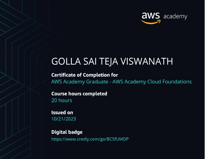 Golla Sai Teja Viswanath on LinkedIn: #aws #aws #aicte Golla Sai Teja Viswanath on LinkedIn: #aws #aws #aicte