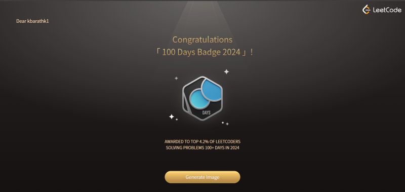 Barath K on LinkedIn: I’ve earned the 100 Days Badge on LeetCode! 🚀 ... Barath K on LinkedIn: I’ve earned the 100 Days Badge on LeetCode! 🚀 ...