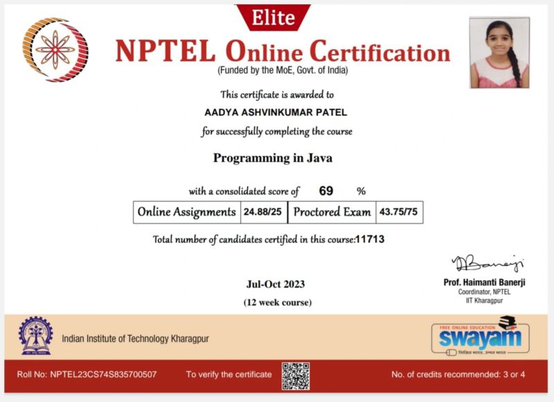 Aadya Patel on LinkedIn: #nptel #java #swayam #programming Aadya Patel on LinkedIn: #nptel #java #swayam #programming