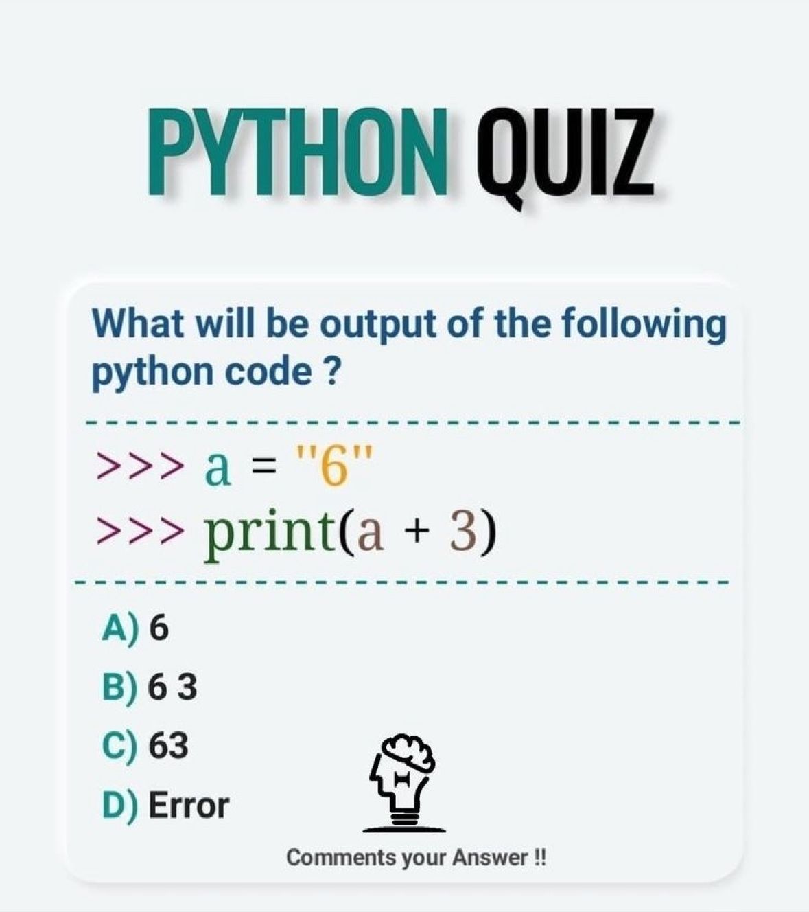 Anu Kumar on LinkedIn: #python #pythonquiz #programming #braintime #quiz Anu Kumar on LinkedIn: #python #pythonquiz #programming #braintime #quiz