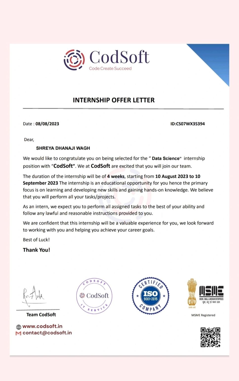 Shreya Wagh on LinkedIn: #codsoft #codsoftinternship Shreya Wagh on LinkedIn: #codsoft #codsoftinternship
