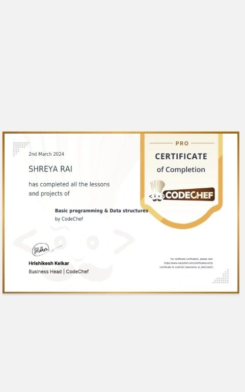 I earned a completion certificate from CodeChef! 🎉 Learned Basic ... I earned a completion certificate from CodeChef! 🎉 Learned Basic ...
