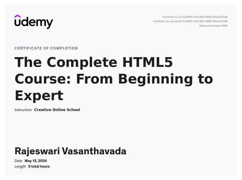 Rajeswari Vasanthavada on LinkedIn: #html5 #webdevelopment #udemygraduate Rajeswari Vasanthavada on LinkedIn: #html5 #webdevelopment #udemygraduate