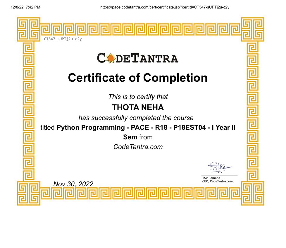 THOTA NEHA on LinkedIn: I've successfully completed my Python ... THOTA NEHA on LinkedIn: I've successfully completed my Python ...