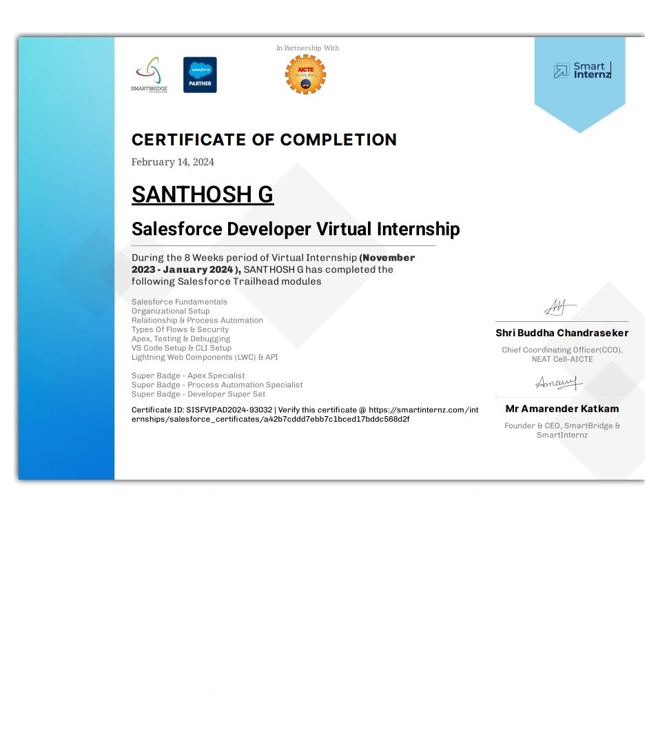 SANTHOSH G on LinkedIn: #salesforceintern #techjourney SANTHOSH G on LinkedIn: #salesforceintern #techjourney