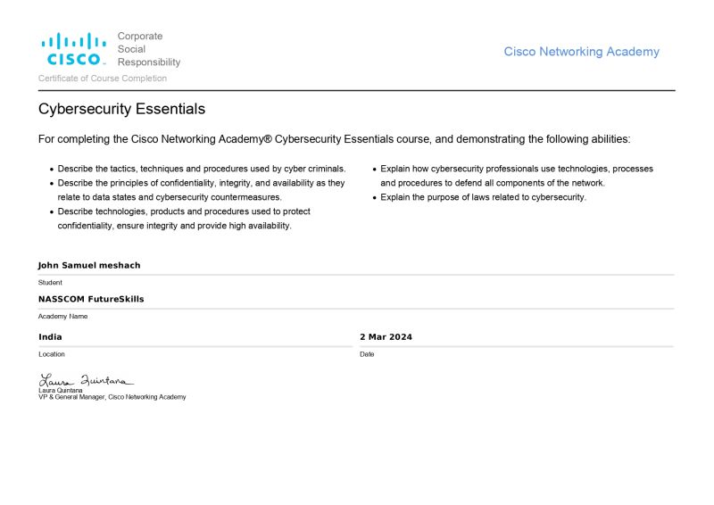 John samuel meshach .A on LinkedIn: Successfully completing a Cisco ... John samuel meshach .A on LinkedIn: Successfully completing a Cisco ...