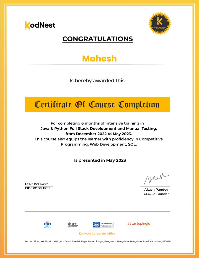 Mahesh H on LinkedIn: #java #fullstackdeveloper #kodnest #careergrowth ... Mahesh H on LinkedIn: #java #fullstackdeveloper #kodnest #careergrowth ...