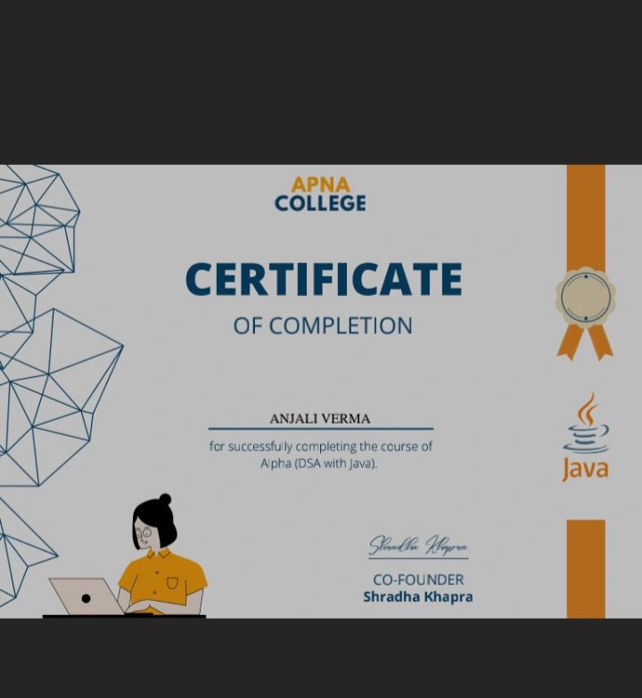 Anjali Verma on LinkedIn: Completed DSA with Java Anjali Verma on LinkedIn: Completed DSA with Java