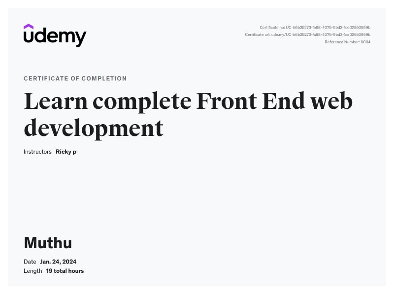 Muthu Selvi on LinkedIn: I completed a 33-hour Udemy course on Front ... Muthu Selvi on LinkedIn: I completed a 33-hour Udemy course on Front ...