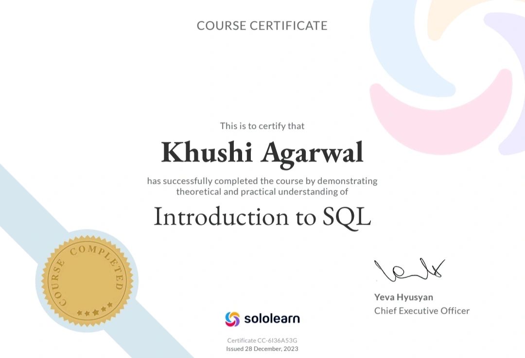 Khushi Agarwal on LinkedIn: #sql #sololearn #dataskills Khushi Agarwal on LinkedIn: #sql #sololearn #dataskills