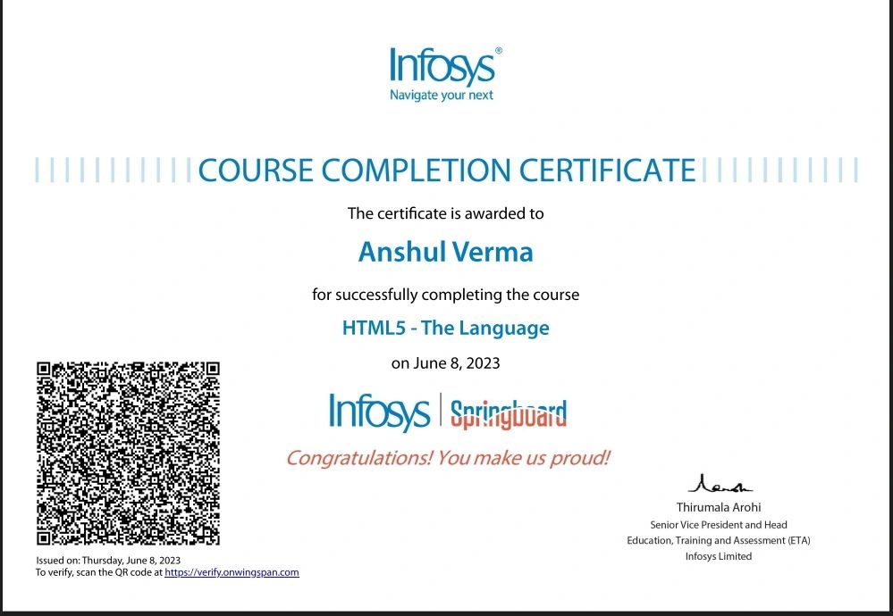 Anshul Verma on LinkedIn: #html5 #certification #webdevelopment # ... Anshul Verma on LinkedIn: #html5 #certification #webdevelopment # ...