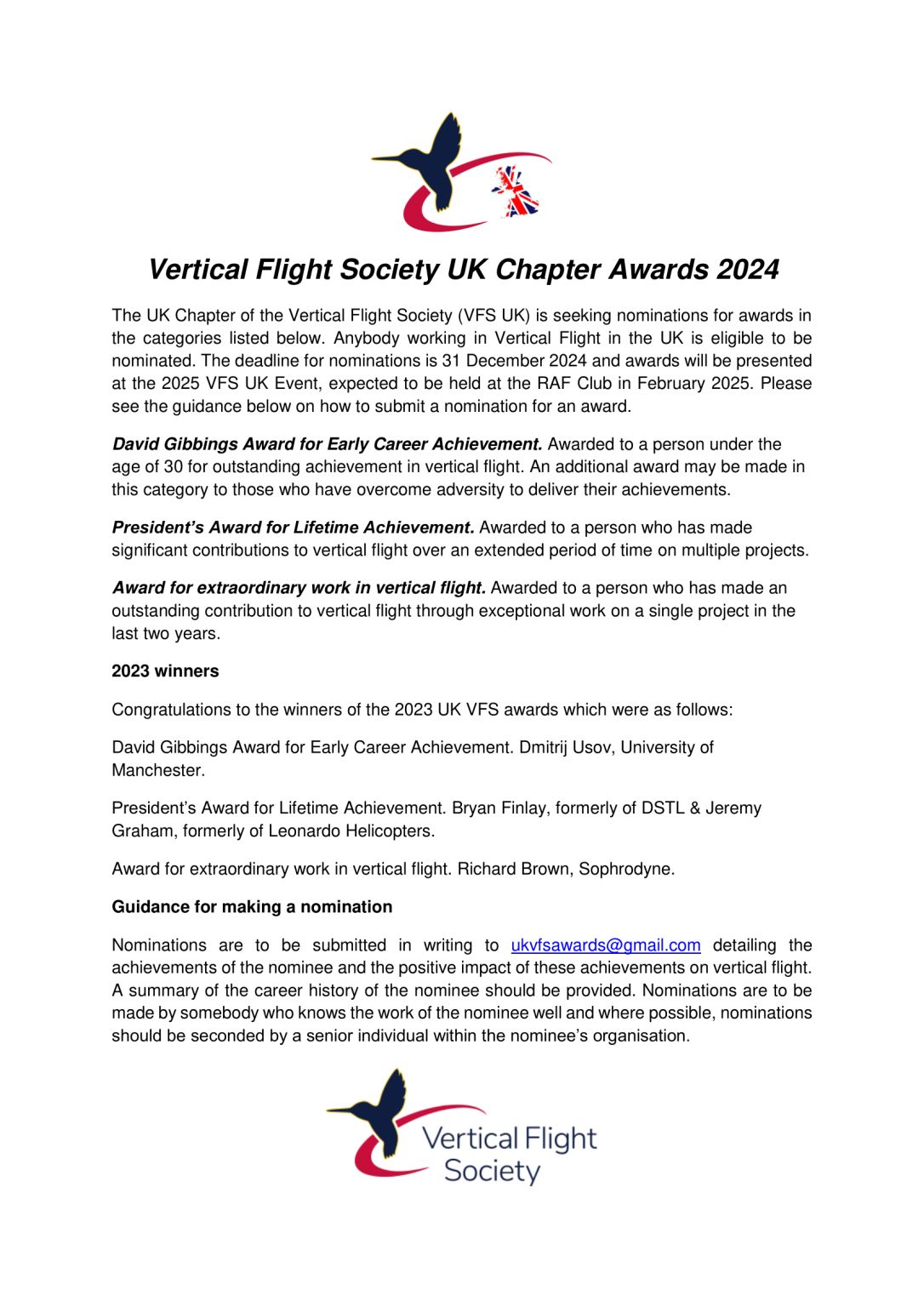 Vertical Flight Society UK Chapter on LinkedIn: Nomination for the VFS ... Vertical Flight Society UK Chapter on LinkedIn: Nomination for the VFS ...