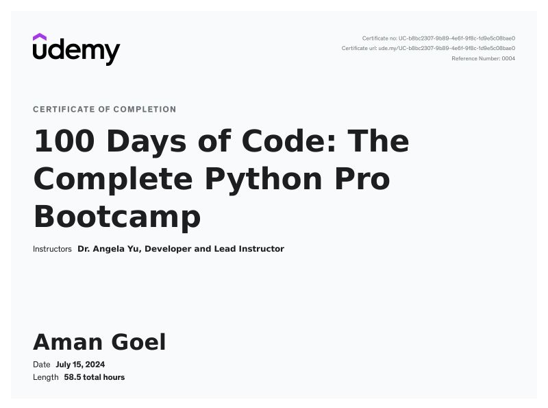 Aman Goel on LinkedIn: #python #learning #python #udemy #coding Aman Goel on LinkedIn: #python #learning #python #udemy #coding