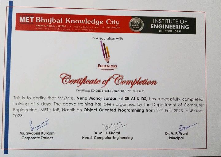 Neha Sardar on LinkedIn: #objectorientedprogramming #certification # ... Neha Sardar on LinkedIn: #objectorientedprogramming #certification # ...