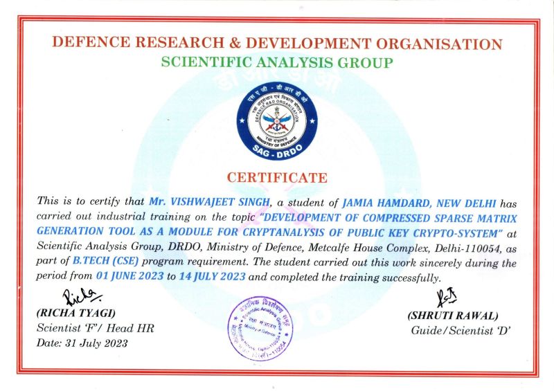 Completed my Internship in DRDO and created a Module for Cryptanalysis ... Completed my Internship in DRDO and created a Module for Cryptanalysis ...