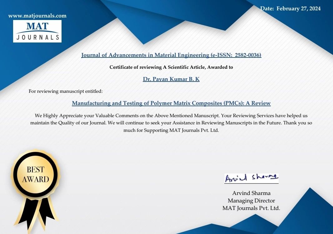 Dr.Pavan Kumar B K on LinkedIn: Reviewer Award Dr.Pavan Kumar B K on LinkedIn: Reviewer Award