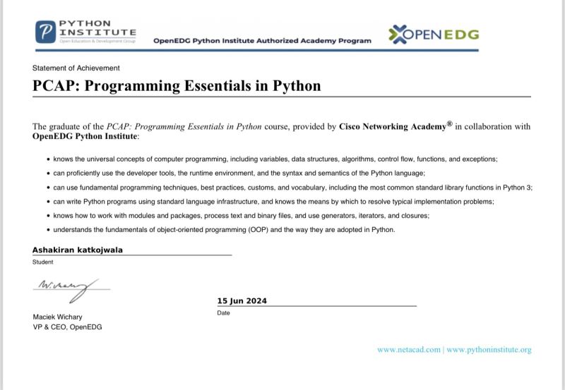 Ashakiran katkojwala on LinkedIn: #python #programming #certification # ... Ashakiran katkojwala on LinkedIn: #python #programming #certification # ...
