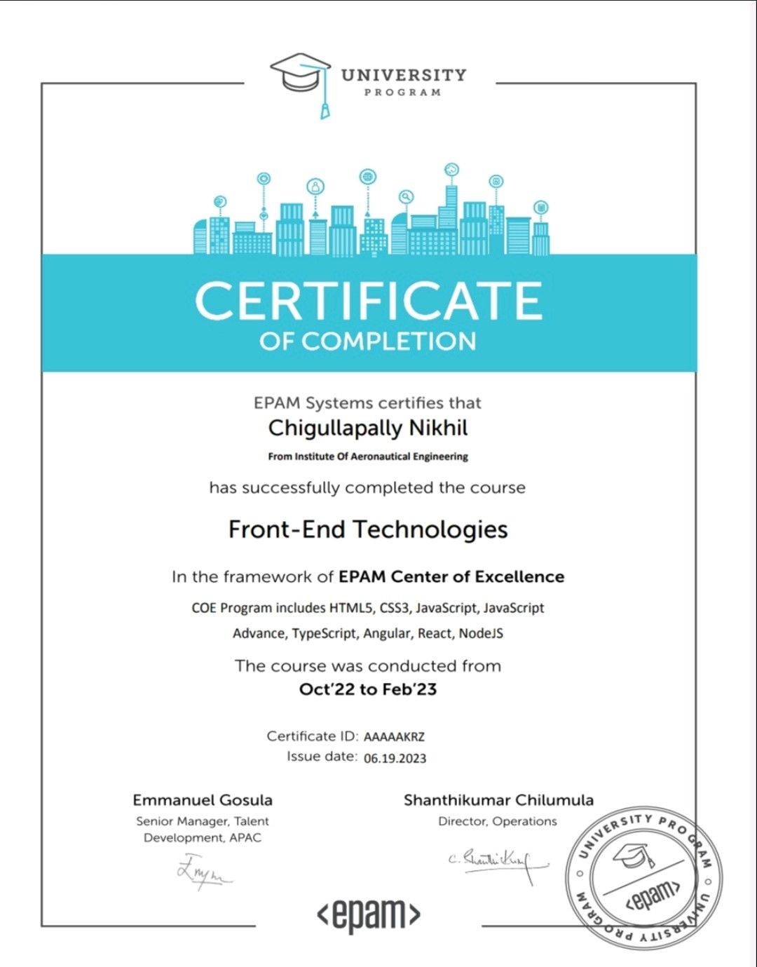 CHIGULLAPALLY NIKHIL on LinkedIn: #epam #epam #epam #frontenddeveloper ... CHIGULLAPALLY NIKHIL on LinkedIn: #epam #epam #epam #frontenddeveloper ...