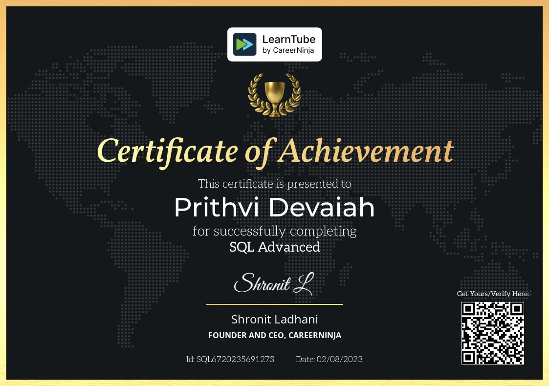 Prithvi Devaiah on LinkedIn: #sql #certification #careerdevelopment # ... Prithvi Devaiah on LinkedIn: #sql #certification #careerdevelopment # ...