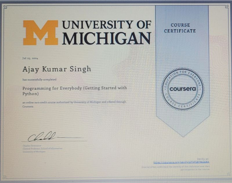 Ajay Kumar singh on LinkedIn: completed Course on python programming Ajay Kumar singh on LinkedIn: completed Course on python programming