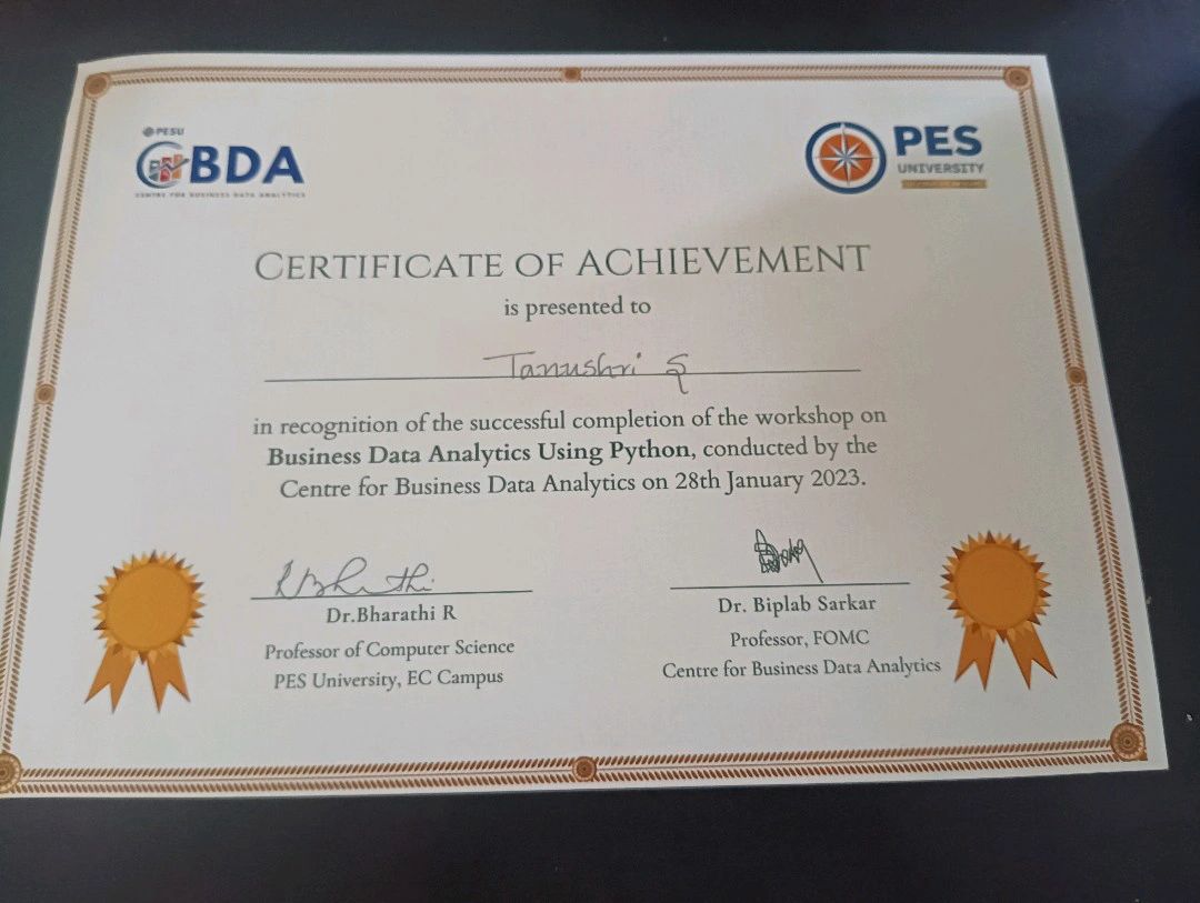 Tanushri Suresh on LinkedIn: #dataanalytics #python #certification # ... Tanushri Suresh on LinkedIn: #dataanalytics #python #certification # ...