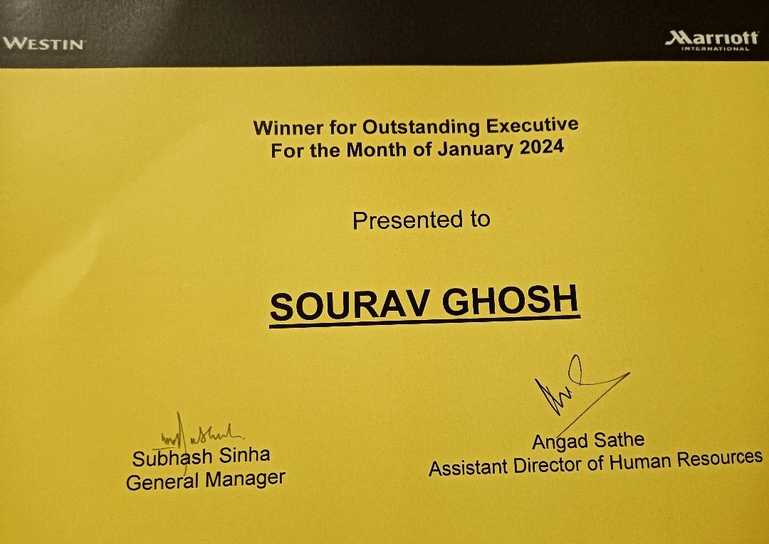 SOURAV GHOSH on LinkedIn: Winner for Outstanding Executive For the Month. SOURAV GHOSH on LinkedIn: Winner for Outstanding Executive For the Month.