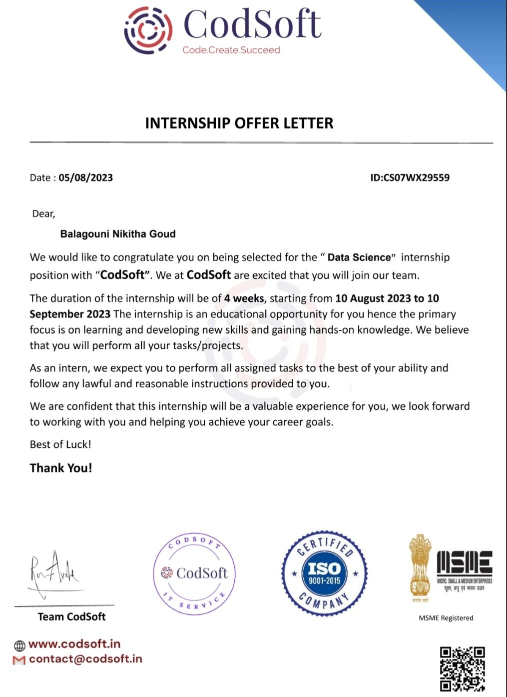 Nikitha Goud on LinkedIn: #codsoft #internship #intern Nikitha Goud on LinkedIn: #codsoft #internship #intern