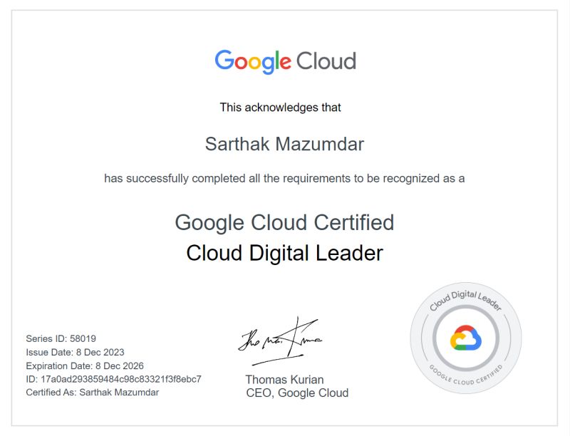 Sarthak Mazumdar on LinkedIn: #googlecloud #clouddigitalleader Sarthak Mazumdar on LinkedIn: #googlecloud #clouddigitalleader