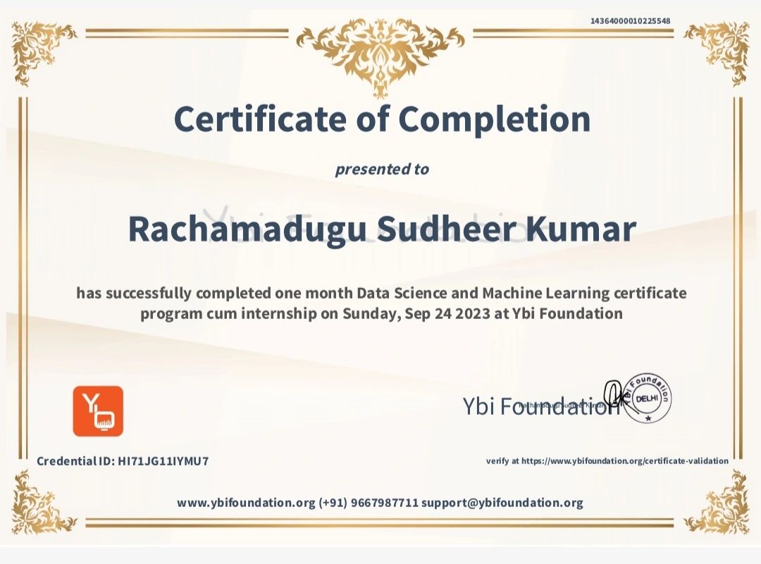 Rachamadugu Sudheer kumar on LinkedIn: #datascienceinternship # ... Rachamadugu Sudheer kumar on LinkedIn: #datascienceinternship # ...