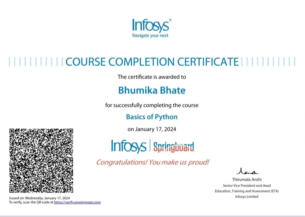 Bhumika Bhate on LinkedIn: #infosys Bhumika Bhate on LinkedIn: #infosys
