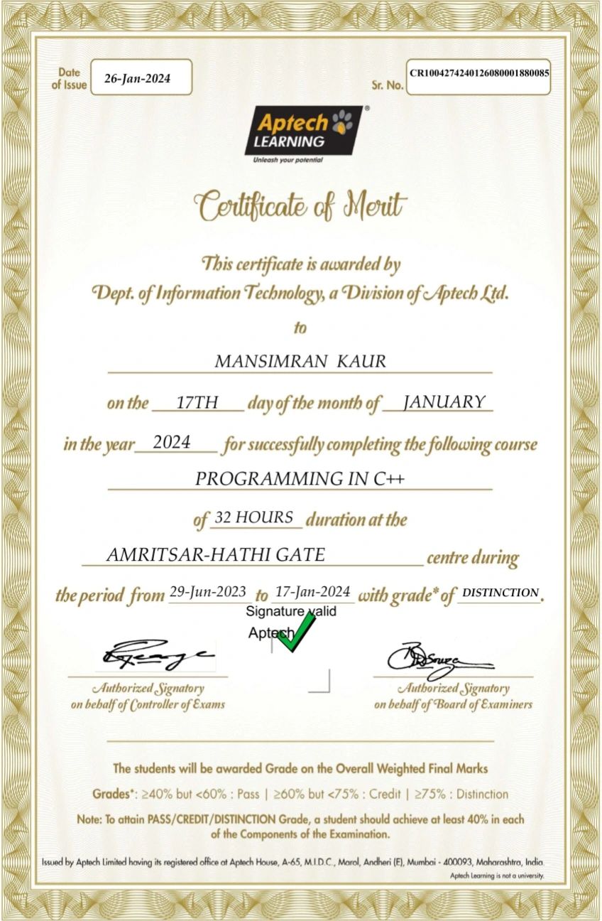 Mansimran Kaur on LinkedIn: #cplusplus #programmingcertification Mansimran Kaur on LinkedIn: #cplusplus #programmingcertification