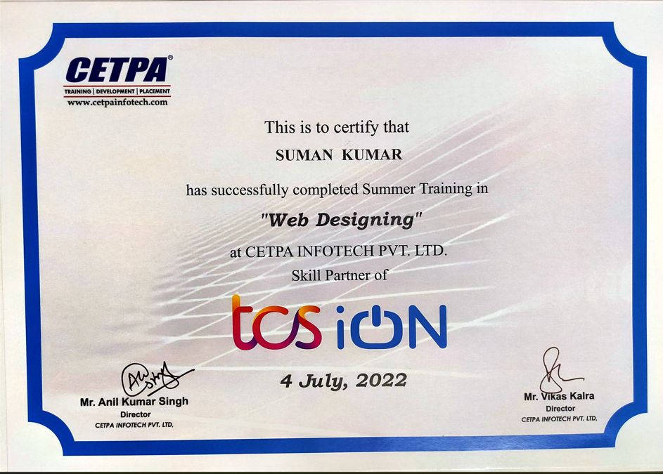 Suman Kumar on LinkedIn: Completed my web designing course Suman Kumar on LinkedIn: Completed my web designing course