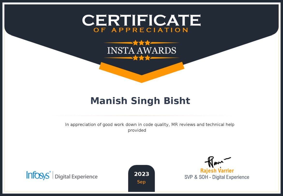 Manish Singh Bisht on LinkedIn: #infosys #recognition Manish Singh Bisht on LinkedIn: #infosys #recognition