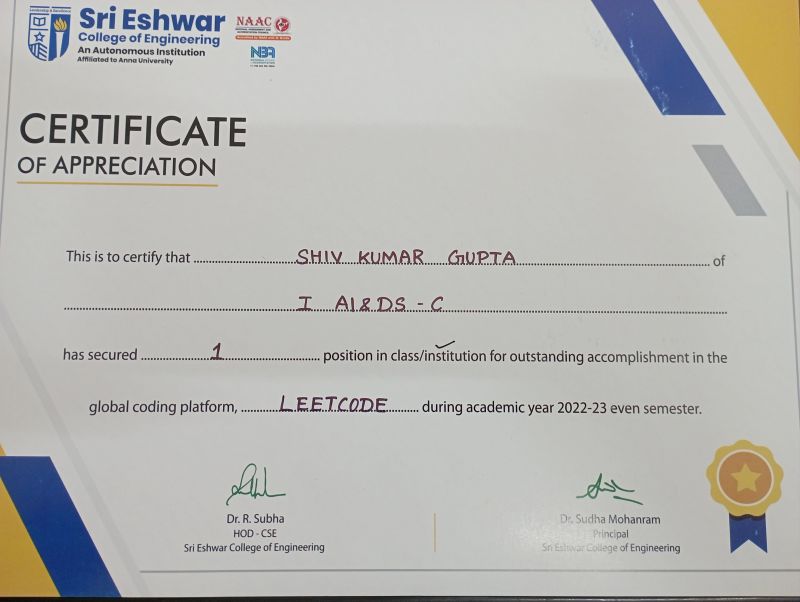 Shiv Gupta on LinkedIn: #leetcode #problemsolving #firstyearsuccess Shiv Gupta on LinkedIn: #leetcode #problemsolving #firstyearsuccess
