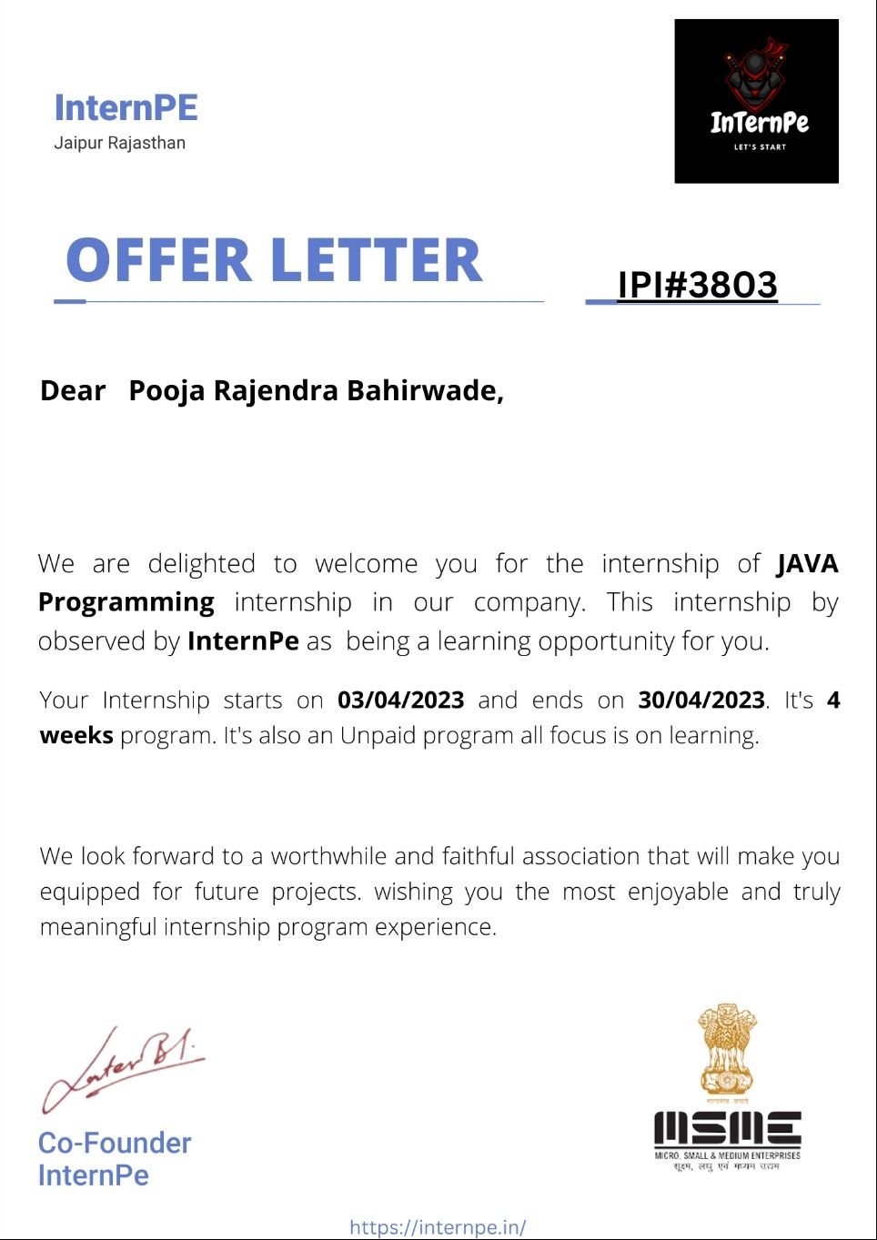 Pooja Bahirwade on LinkedIn: #internship #java Pooja Bahirwade on LinkedIn: #internship #java