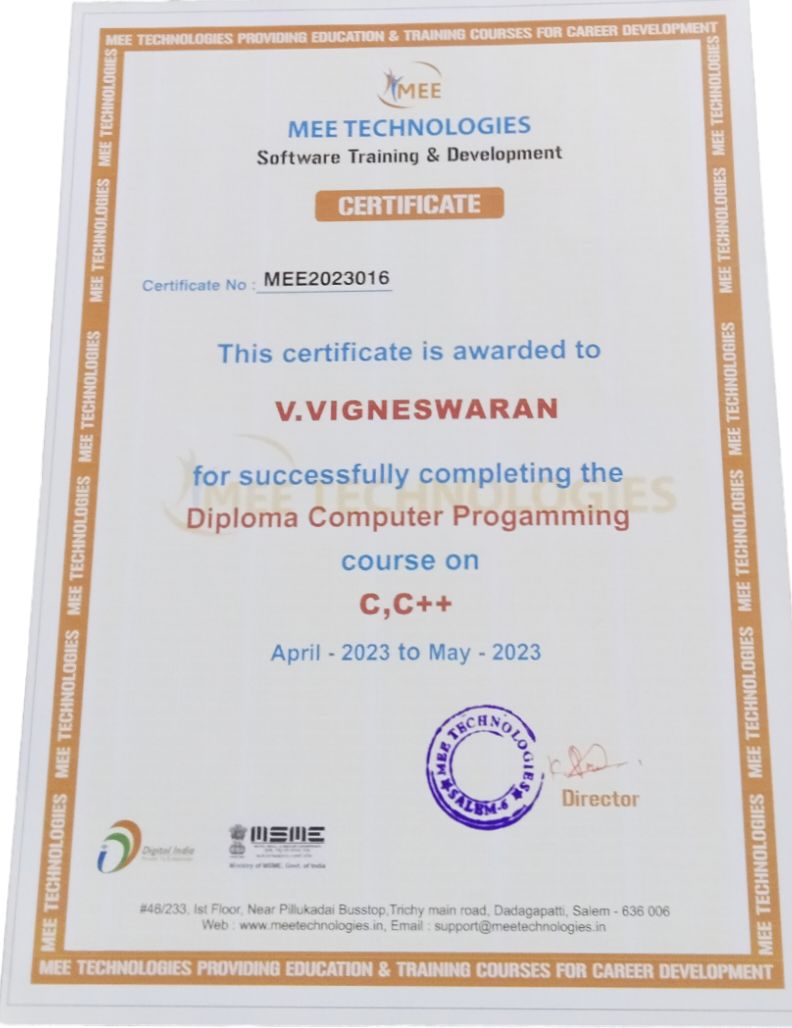 VIGNESWARAN V on LinkedIn: #cprogramming #cplusplus #certification VIGNESWARAN V on LinkedIn: #cprogramming #cplusplus #certification