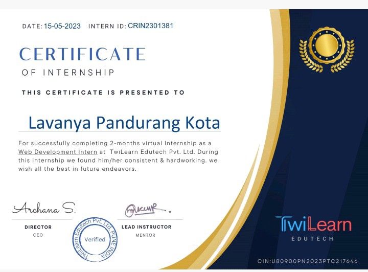 Lavanya kota on LinkedIn: #twilearn #certificateofinternship #intern # ... Lavanya kota on LinkedIn: #twilearn #certificateofinternship #intern # ...