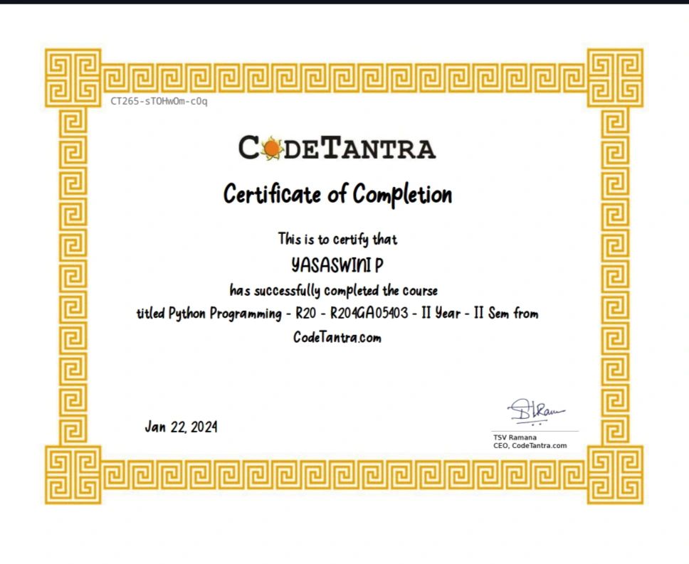 YASASWINI P on LinkedIn: #codetantra #python YASASWINI P on LinkedIn: #codetantra #python