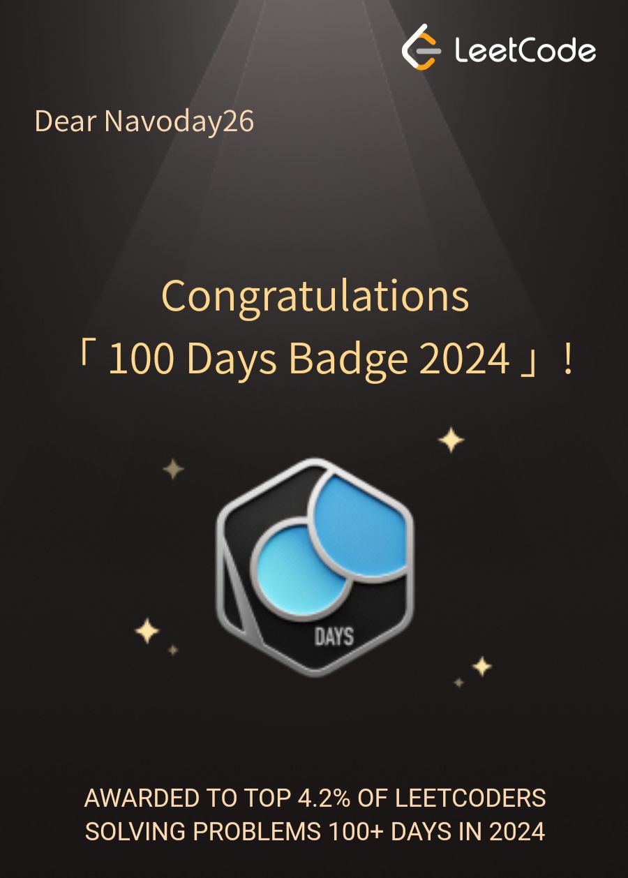 Navoday Yash Kaushal on LinkedIn: #100daystreak #leetcode # ... Navoday Yash Kaushal on LinkedIn: #100daystreak #leetcode # ...