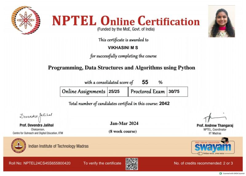 Vikhasini Sakthivel on LinkedIn: #python #nptel #certification # ... Vikhasini Sakthivel on LinkedIn: #python #nptel #certification # ...