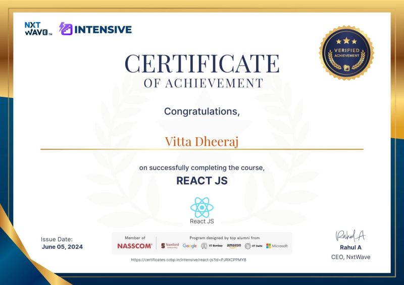 Dheeraj Vitta on LinkedIn: 🎉 Excited to share that I've earned my React ... Dheeraj Vitta on LinkedIn: 🎉 Excited to share that I've earned my React ...