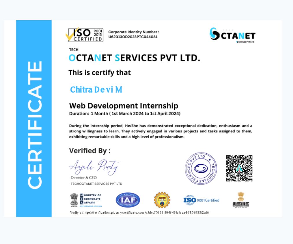 CHITRA DEVI M on LinkedIn: #internship #webdevelopment #octanet CHITRA DEVI M on LinkedIn: #internship #webdevelopment #octanet