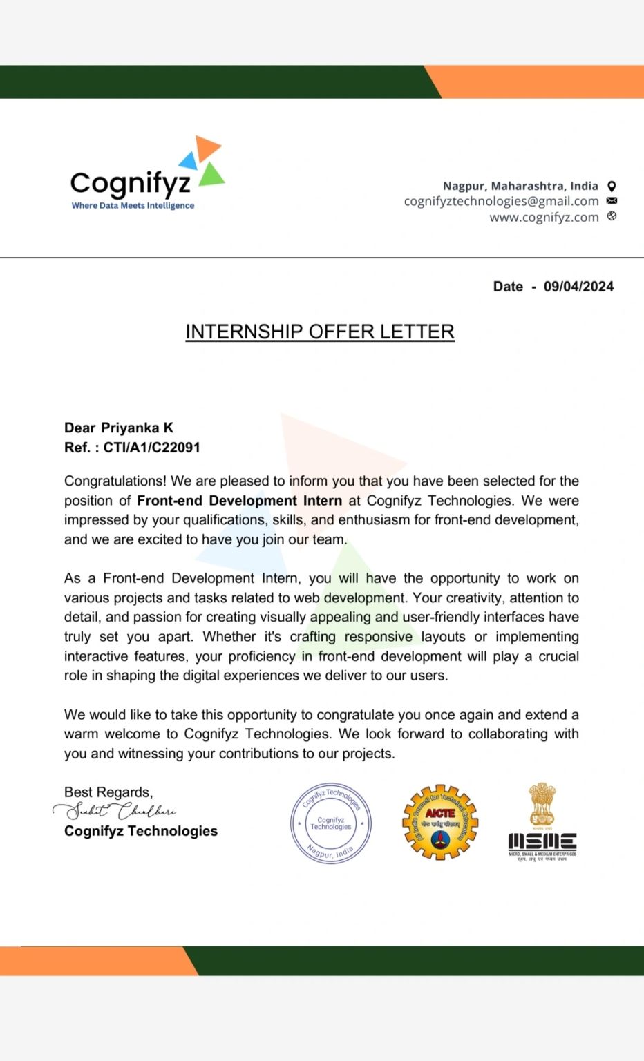 Priyanka K on LinkedIn: #frontenddeveloper #cognifyztechnologies #cognifyz Priyanka K on LinkedIn: #frontenddeveloper #cognifyztechnologies #cognifyz