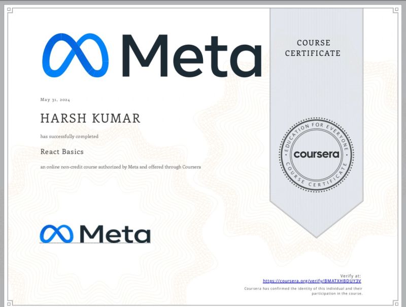 Completed React Basics course | Harsh Kumar posted on the topic | LinkedIn Completed React Basics course | Harsh Kumar posted on the topic | LinkedIn