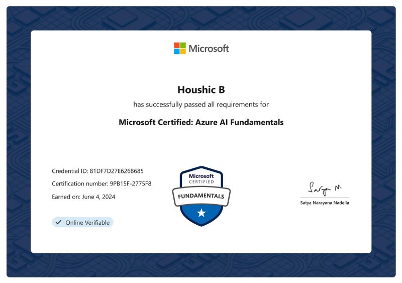 HOUSHIC B on LinkedIn: #azureai #microsoftcertified # ... HOUSHIC B on LinkedIn: #azureai #microsoftcertified # ...