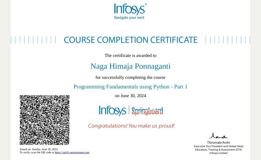 Ponnaganti Naga himaja on LinkedIn: Successfully completed Programming ... Ponnaganti Naga himaja on LinkedIn: Successfully completed Programming ...